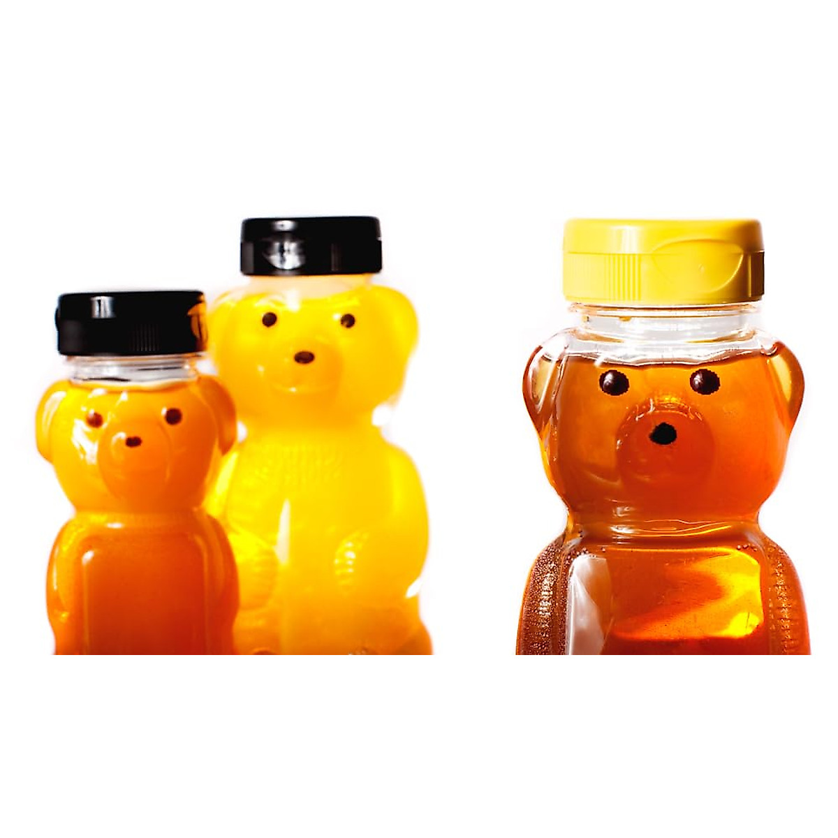 Nakpunar 18 Pack 8 fl oz Plastic PET Honey Bear Jars, Squeeze Bottles with Yellow Flip-Top Dispenser Caps w/Seals - Holds 12 oz Honey by Weight - BPA Free, Refillable and Made in USA