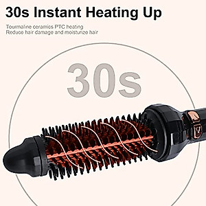 ECOJIA Hair Curling Iron Brush,Hot Curling Comb Ceramic Rotating Curling Iron 1 Inch,Heated Round Brush Hair Styler Tool for Short Hair,Electric Hair Brush 2 in 1 Hair Straightener and Curler