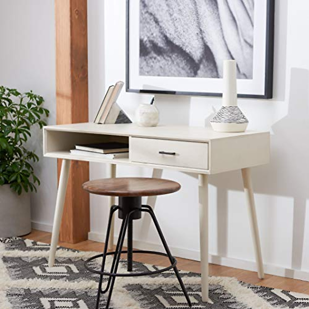 SAFAVIEH Home Collection Remy Distressed White 1-Drawer Writing Desk