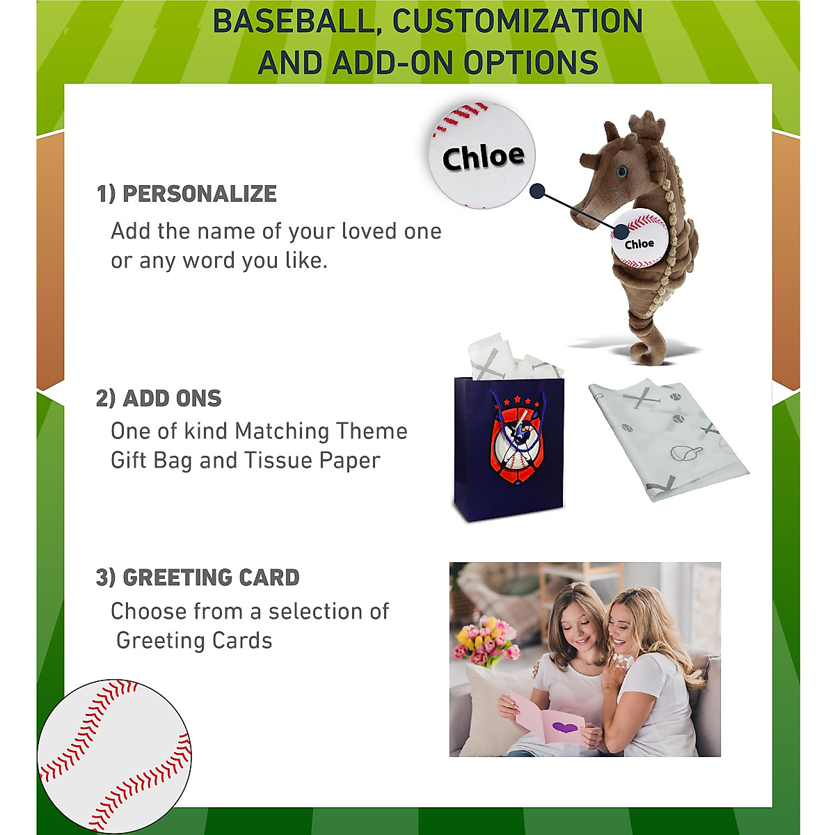 DolliBu Seahorse Stuffed Animal with Baseball Plush - Soft Huggable Seahorse, Adorable Playtime Seahorse Plush Toy, Cute Ocean Life Gift for Kids and Adults - 12 Inches