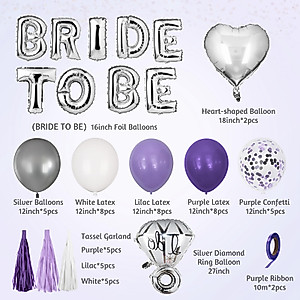 BLOOMWIN Purple Bachelorette Party Decorations - Bridal Shower Decorations Purple and Silver Bride To Be Balloons Kit Lavender Lilac Hen Party Decorations