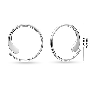 LeCalla Sterling Silver Jewelry Wire Pull Through Hoop Earrings for Women Teen 20 MM