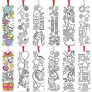 Haooryx 75Pcs Color Your Own Unicorn Bookmarks Kids Creative DIY Coloring Blank Bookmarks Unicorn Party Game Prize Art Craft Supplies Goodie Bag Fillers Classroom Reading Club Reward Gifts