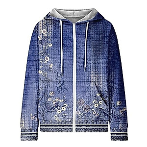 Women's Winter Coats With Hood, Women's Coat Autumn And Casual Fashion Hoodie Sweatshirt Printed Zip Jacket Pockets Maternity Coat Jacket Tan Trench Coat Women Eiderdown Chamarras (3XL, Royal Blue)