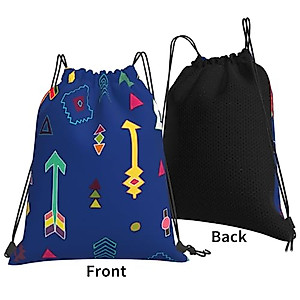 Delhiponics Bohemian Element Arrow Drawstring Backpack Waterproof Gym Sports Trave String Bag Adjustable Lightweight Drawstring Bag Sports Dance Sackpack