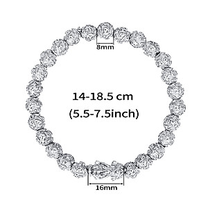 ZenBless Fengshui Prosperity Bracelet Natural Bead Bracelet 8MM Single Silver Pi Xiu/Pi Yao Attract Wealth Health and Good Luck