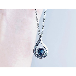 Auinniuz Sterling Silver Teardrop Pendant Necklace Personalized Custom Photo Projection Waterdrop Necklace Gift for Girlfriend Wife Mom Silver