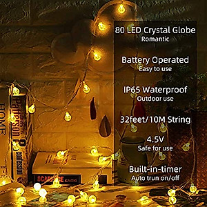 Cosumina 33 FT 80 LED Battery Operated Globe Ball String Lights Fairy String Lights Decor for Bedroom Patio Indoor & Outdoor Party Wedding Christmas Tree Garden Lawn Landscape with Remote Warm White
