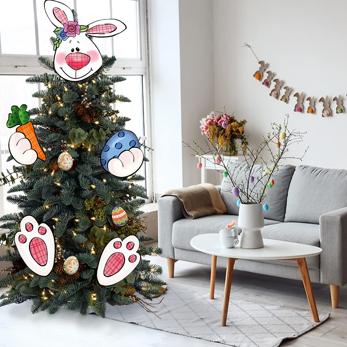 Auirre Easter Bunny Christmas Tree Topper, Rabbit Egg Carrot Decorative Tree Ornaments Decor, Holiday Indoor Home Decorations Party Supplies