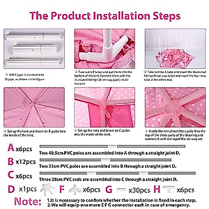 Princess Tent with Rug & Led Star Lights,Princess Castle Play Tent for Girls Kids or Toddlers, Kids Large Playhouse for Indoor and Outdoor Games,Birthday for 3/4/5/6/7/8/9 Year Old