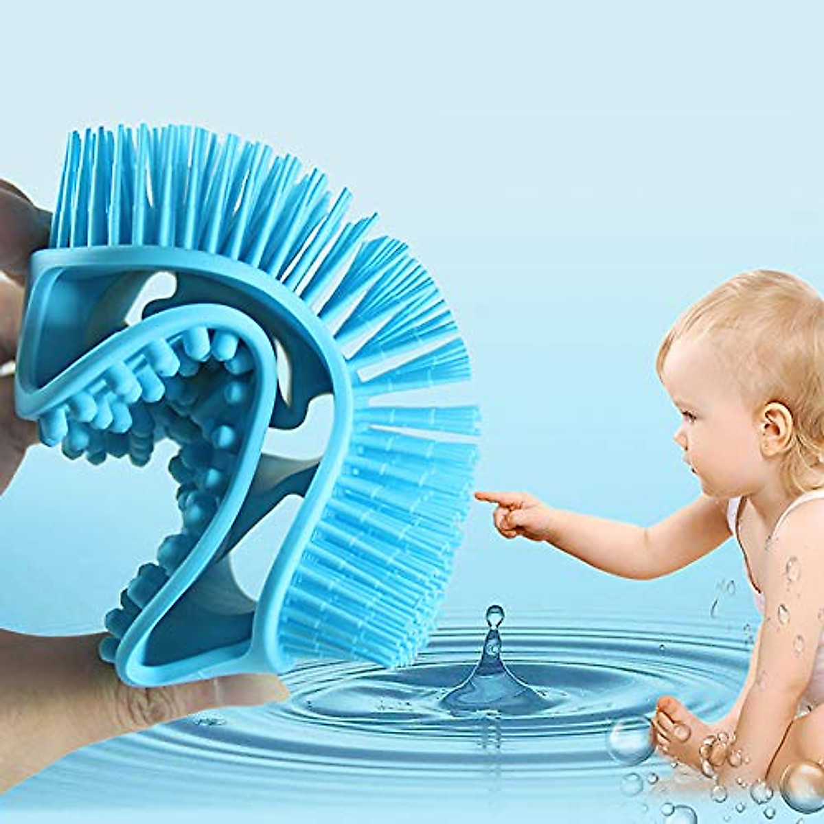 Emoly Upgraded Soft Silicone Body Brush Body，Scrubber Bath Shower Glove Exfoliating Skin SPA Massage Scrubber Cleanser, Antiskid Finger Sleeve for Baby Kids Wife Men Women Family (Blue)