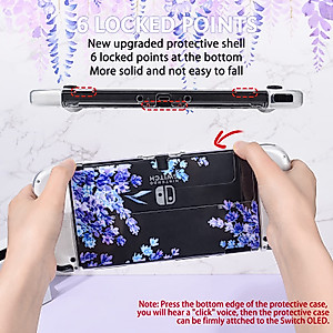DLseego Floral Flower Case for Nintendo Switch OLED with Cute Purple Lavender Pattern for Women Girls, Anti-Scratch Dockable Clear Hard Shell Soft Shock-Absorption TPU Joy Con Cover