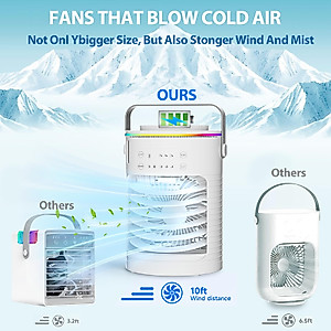 Portable Air Conditioners, 3 Speeds Rechargeable Evaporative Air Cooler With 5000 mAh Batterie, 7-Color LED Light, 2 Cool Mist & 2-8H Timer, Personal Cooling Fan Air Conditioner for Room Car Office