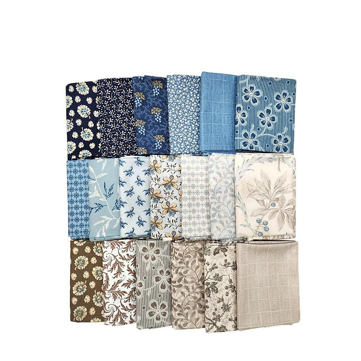 10 Fat Quarters - Edyta Sitar Blue Cocoa Blue Assorted Flowers Florals Botanicals Vines Quality Quilters Cotton Fabric Fat Quarter Bundle (M221.16)