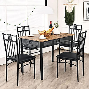 Tangkula 5 Pieces Dining Table and Chairs Set, Vintage Retro Wood Top Metal Frame Padded Seat Dining Table Set Home Kitchen Dining Room Furniture