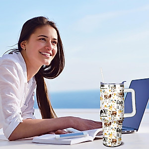 thmasamwr Cow Print Tumbler with Lid and Straw, Stainless Steel 40oz Tumbler with Handle, Cow Print Travel Coffee Mug Water Bottle, Highland Cow Gifts Cups for Women and Girls