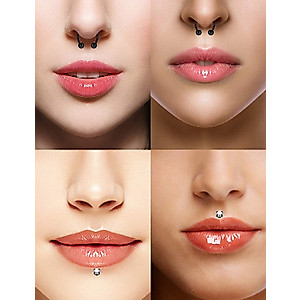 SCERRING 16g Lip Rings Stainless Steel Horseshoe Septum Nose Hoop Labret Monroe Lip Rings Nail Tragus Rook Helix Cartilage Earrings Studs Ring Medusa Piercing Jewelry 38PCS Black