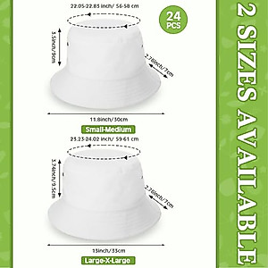 24 Pcs Washed Cotton Bucket Hats Bulk Packable Outdoor Sun Hat Wide Brim Fishing Hat Travel Beach Summer Cap for Men Women (White)