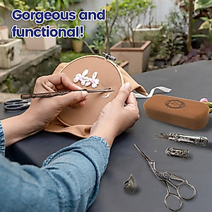 Vintage Embroidery Scissors Kit, Fancy Needlework Set with Crane Stork Shear, Antique Seam Ripper, European Style Thimbles, Needles for Sewing Knitting Cross Stitch Crochet Yarn Thread Cutting