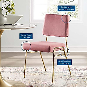Modway Craft Performance Velvet Dining Side Chair, Gold Dusty Rose