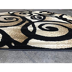 Bellagio Modern Octagon Contemporary Area Rug Black Swirl Design 341 (4 Feet X 4 Feet )