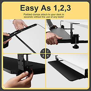 Kanrichu 35.4'' Extra Large Keyboard Tray, No Screw Long Adjustable Height Under Desk Pull Out Keyboard Drawer with C Clamp (Black)