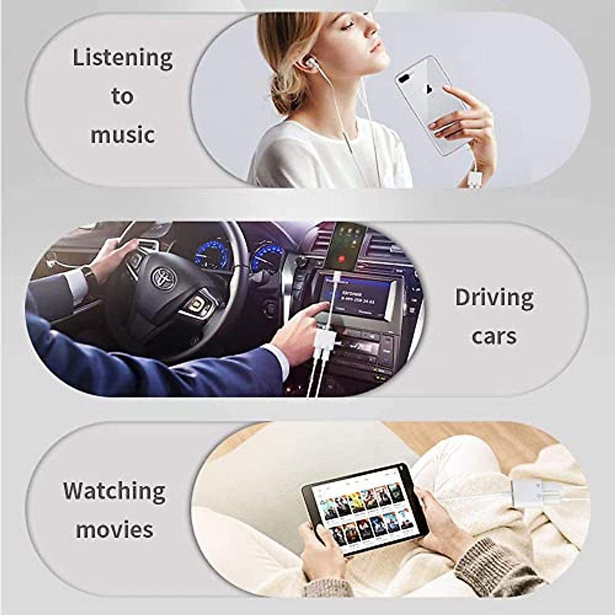 [2 in 1] Headphone Adapter for iPhone,3.5mm Jack Dongle Aux Audio Charger Splitter,Compatible with iPhone13/12/SE/XR/XS/X/8/8Plus/7/7 Plus Audio Earphone Adaptor Support All iOS System，White
