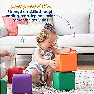 ECR4Kids SoftZone Quad Fold-N-Go Activity Mat and Patchwork Toddler Blocks, Beginner Playset, Assorted, 13-Piece