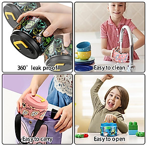 MAISON HUIS 8oz Soup Thermo Wide Mouth Vacuum Insulated Thermo Food Jar, Leak Proof Stainless Steel Food Thermo for Hot&Cold Food Kids Food Lunch Soup Container for School Travel (F-Blue-Dinosaur)