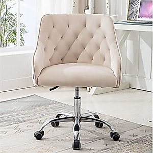 HomSof Home Desk Modern Velvet Office Computer Height Adjustable Mid-Back Task Chair, Beige, Silver Feet