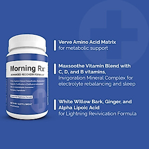 Morning RX - Post Party Pills for Better Mornings 60 Caps, Dehydration Supplement - Vitamins, Electrolytes, Magnesium, Potassium, Zinc - No Gluten, Caffeine or Hocus Pocus - Why Suffer After Drinking?