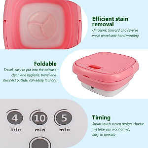 Washing Machine Portable, Mini Foldable Washer and Spin Dryer Small Foldable Bucket Washer for Camping, RV, Travel, Small Spaces, Lightweight and Easy to Carry (Plastic Pink)