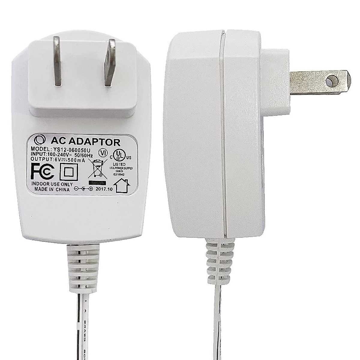 4VWIN AC Power Adapter Output 6V 500MA Wall Charger DC Adapter 5.5 x 2.1 mm DC Jack 4.9ft