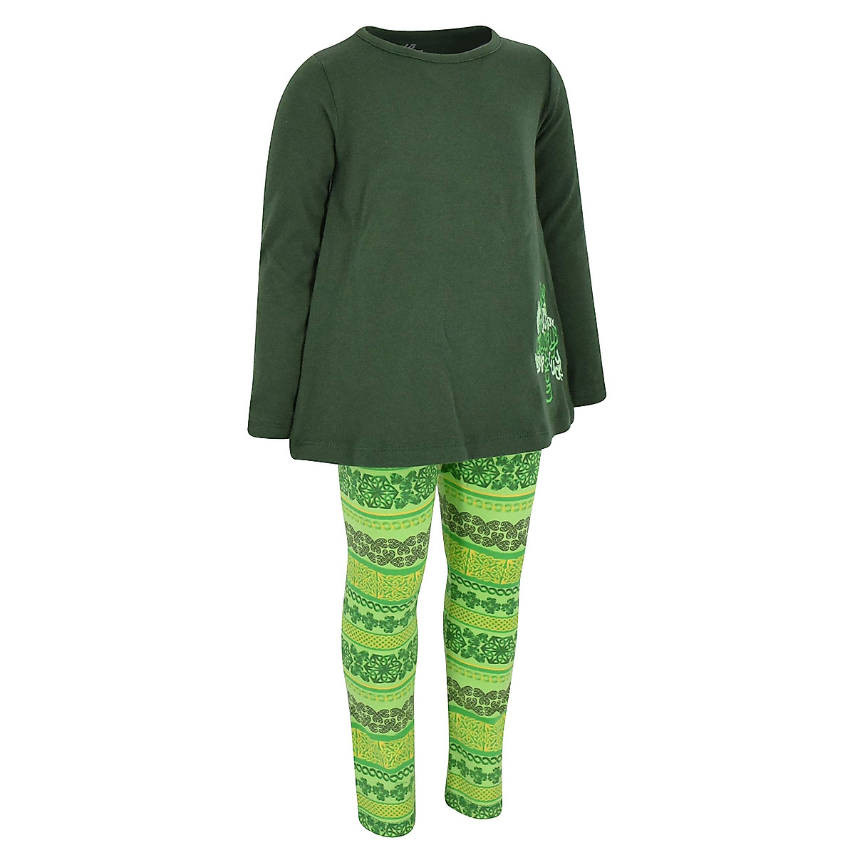 Unique Baby Girls Lucky Clover Embroidery 2 Piece St Patricks Day Outfit (4t)