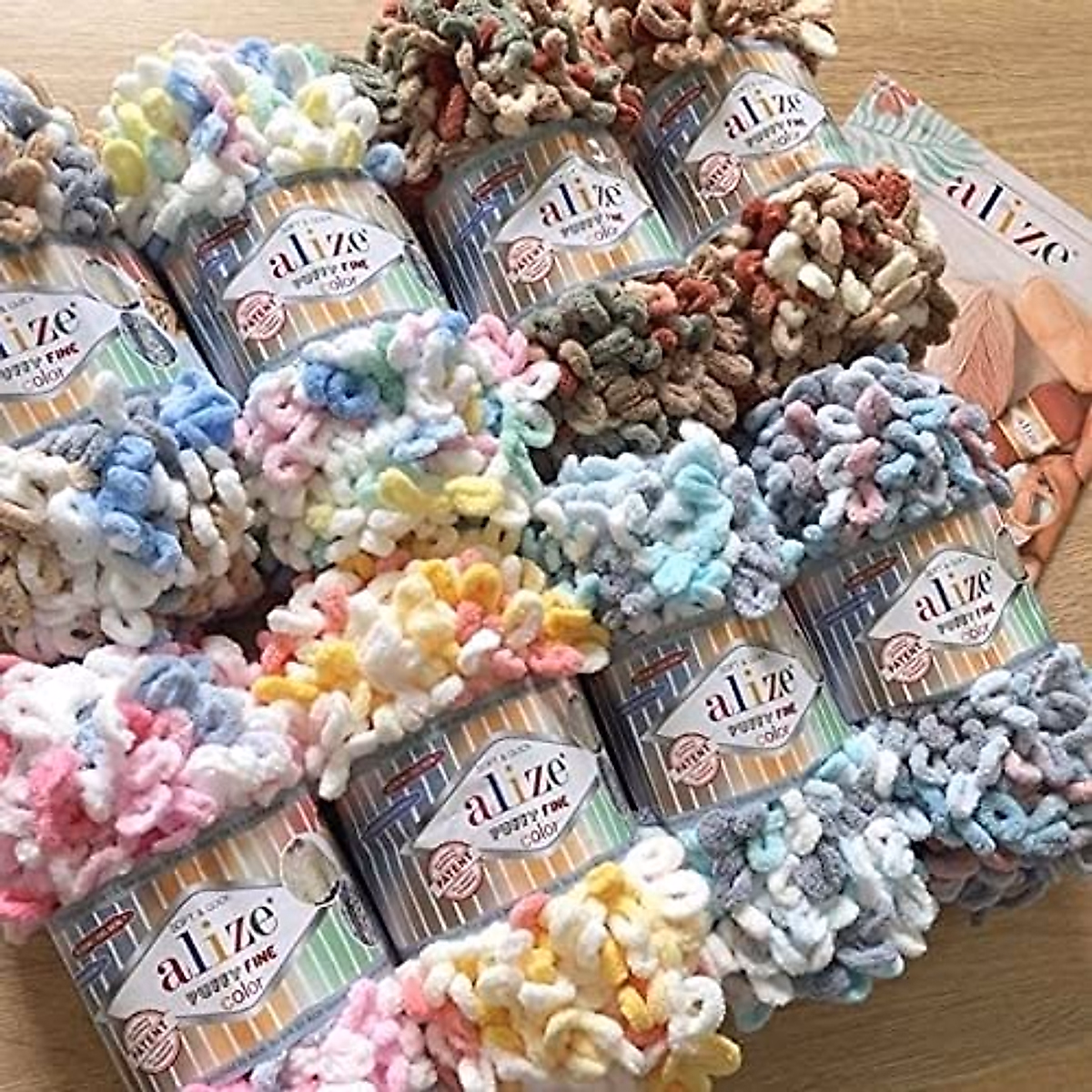 Alize Puffy Fine Color Baby Blanket Yarn Lot of 3skn 300gr 48yds 100% Micropolyester Soft Yarn Hand Knitting Yarn Super Chunky Bulky Woven Worested Yarn (5949)