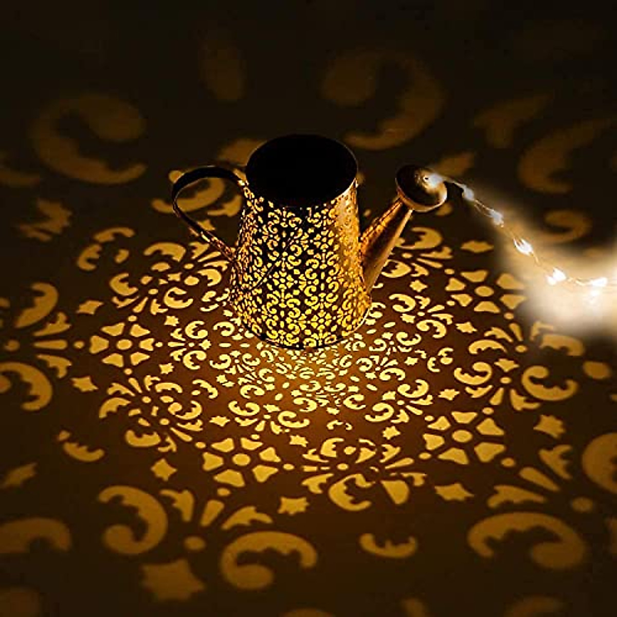 ASDFG Solar Watering Can Lights Waterproof Garden Decorations - Outdoor Large Fairy Lartern Hanging Retro Metal Kettle Light Star Art Decorative Lamp for Walkway Table Patio Lawn with Bracket