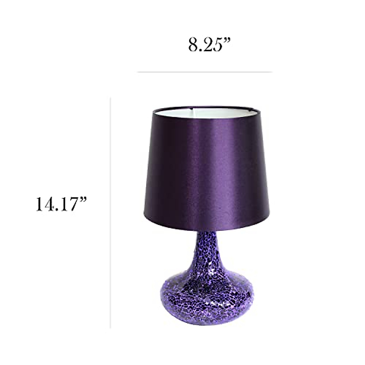Simple Designs LT3039-PRP 14.17” Contemporary Mosaic Tiled Glass Genie Standard Table Lamp with Matching Fabric Shade for Home Décor, Bedroom, Living Room, Foyer, Office, Purple