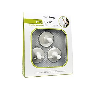 Puj – Nubs, Peel ‘N Stick Adhesive Hooks, Soft and Grippy Wall Hooks for Hanging Bathroom Accessories and Household Items, Easy-to-Install Wall Hangers, Pack of 3, White