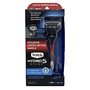 Schick Hydro 5 Sense Hydrate Razor Limited Edition Handle with Shock Absorb Technology for Men, 1 Handle with 1 Refill (Handle Color Chosen Randomly)