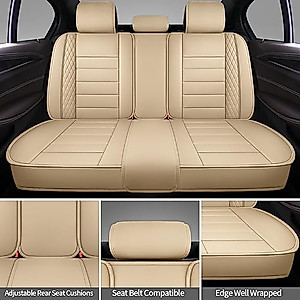 SPEED TREND Car Seat Covers – Premium PU Leather for Ultimate Comfort & Protection, Easy Installation and Universal Fit for Most Cars SUVs Trucks (ST-001 Full Set, TAN)