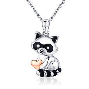 CHENGHONG Raccoon Necklace 925 Sterling Silver Cute Animal Necklace Heart Raccoon Pendant Necklace Raccoon Jewelry Gifts for Women Mom