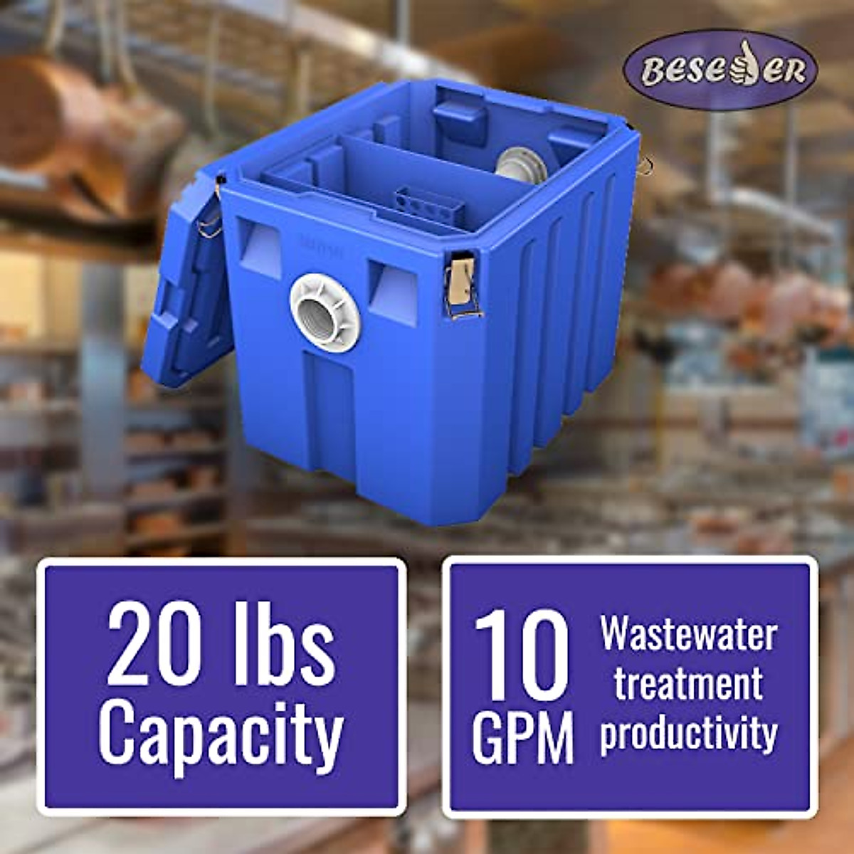 Commercial Grease Interceptor Trap 20 lb - Plastic Grease Trap Under Sink for Restaurant Cafe - Under Sink Grease Trap 10 GPM - Waste Water Oil-water Separator for Restaurant - Grease Trap plastic