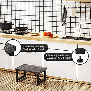 SZLHANJZ One Step Stool, Wooden Foot Stool for Adults, Small Stepping Stool for Bed and Closet, Heavy Duty Step for Kitchen, Dorm, and Indoor Use, Dark Gray