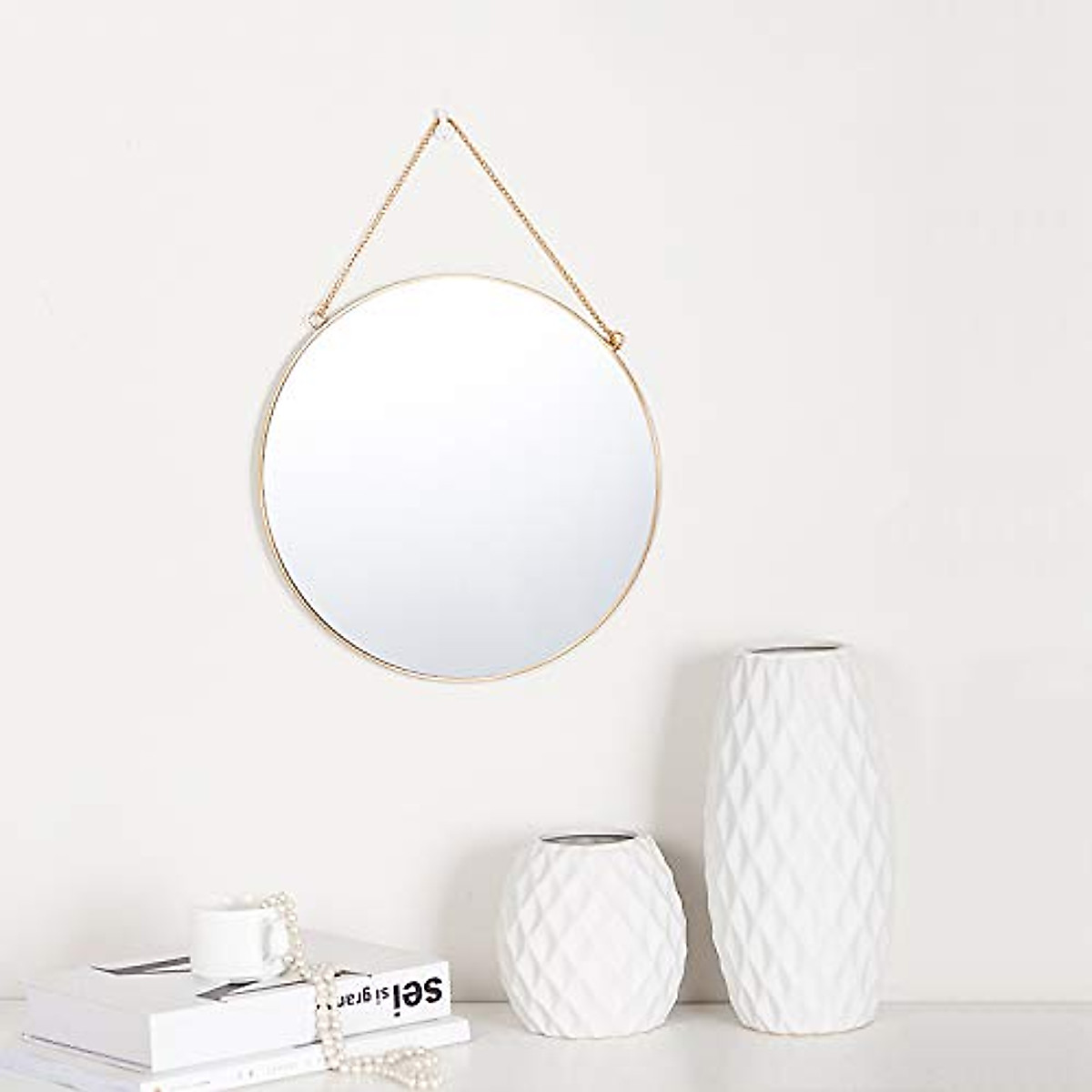 Dahey Hanging Circle Mirror Wall Decor Small Gold Round Mirror with Hanging Chain for Living Room Bathroom Bedroom ,Gold, 11.75" x 11.75"