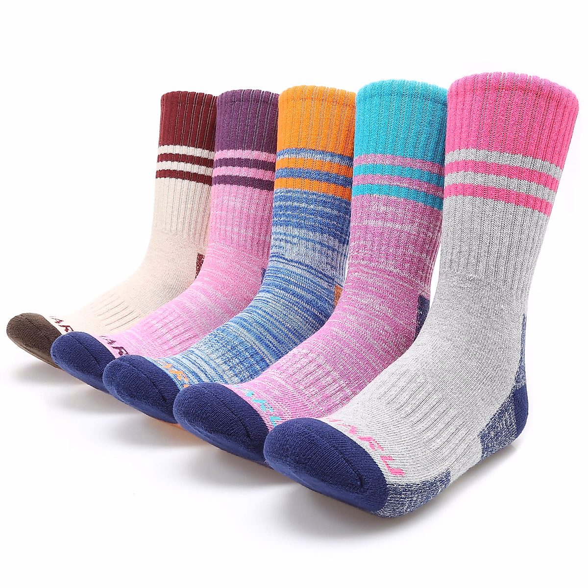 MIRMARU Women’s 5 Pairs Hiking Socks- Moisture Wicking Outdoor Athletic Sports Cushion Crew Socks (M232-MEDIUM)