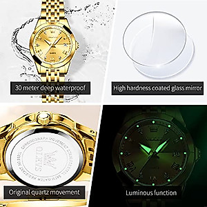 OLEVS Womens Watch Fashion Dress Diamond Female Watches for Ladies Analog Quartz Stainless Steel Waterproof Luminous Day Date Gold Two Tone Wristwatch