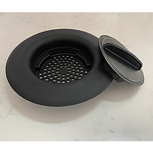 Flex Strainer Kitchen Sink Strainer Basket Replacement and Drain Stopper Plug, 2N1, fits 3-1/2” drains, 5-1/4” Diameter, USA Made Black 2Pk
