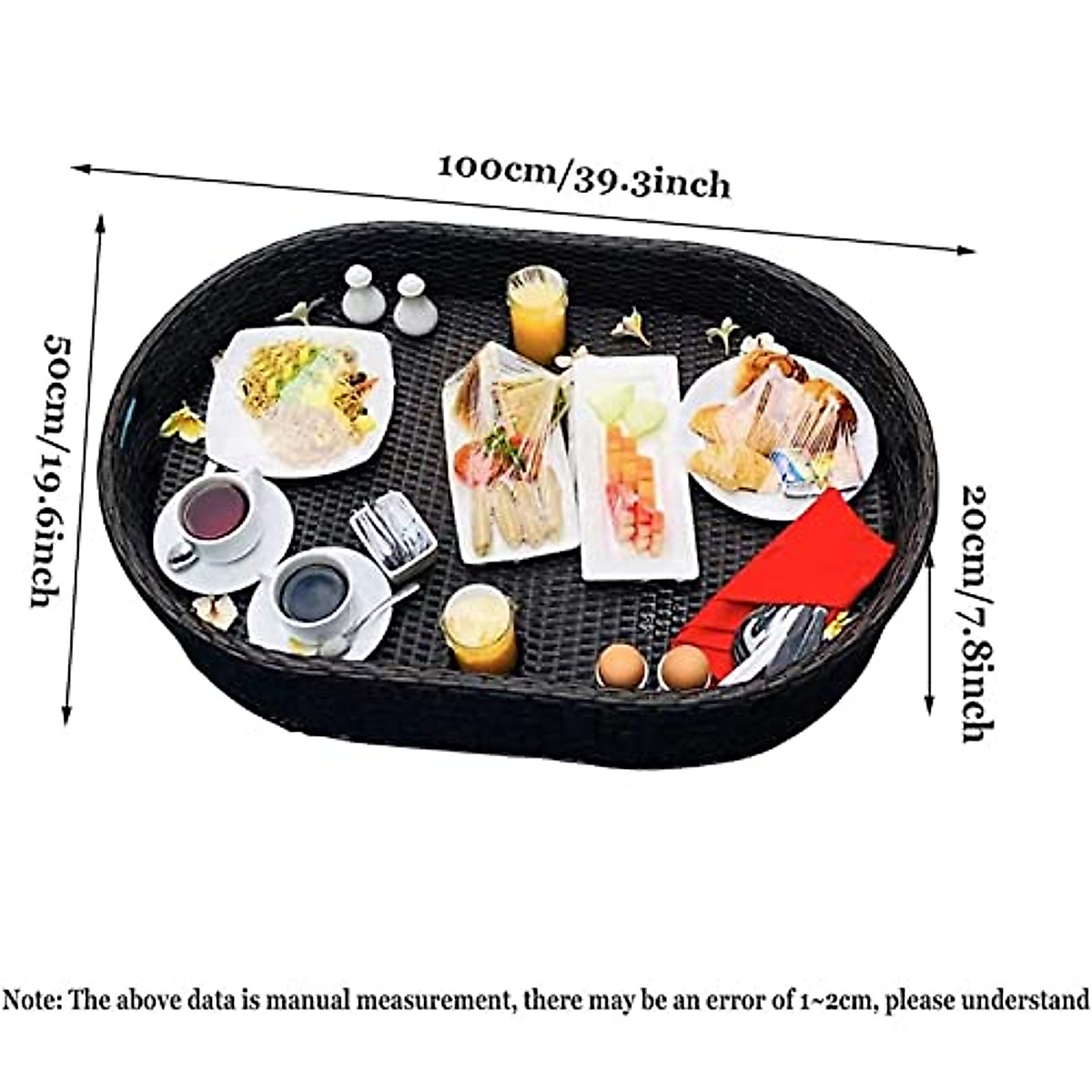 Rattan Woven Serving Tray Food Tray with Handles Luxury Floating Serving Tray Table Swimming Pool Floating Tray for Pool Serving for Wedding Photography Photo Shoot (Color : Khaki)