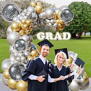 124Pcs Silver and Gold Garland Balloons Metallic Balloon Arch Kit Chrome Silver balloon Disco Ball decorations for Disco Party 60th Birthday Graduation Galaxy Alien Party