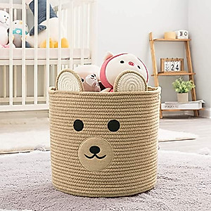 Bear Laundry Baskets Laundry Hamper Storage Basket with Handles,Decorative Basket for Living room,Woven Storage Basket for Toys Bin Pillows Blankets Clothes (Khaki)